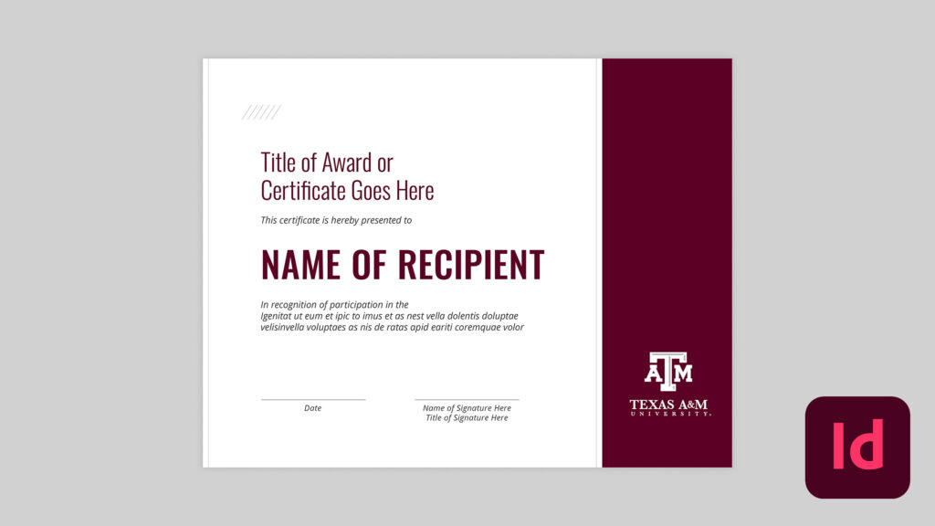 Certificate 2 InDesign Template – Marketing & Communications | Texas A ...